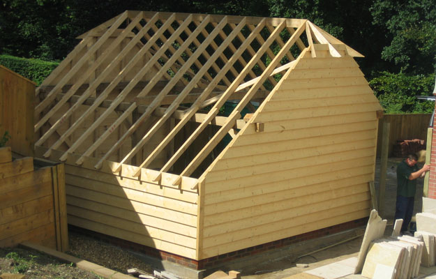 Timber Garage Landscaping - Roger Gladwell Timber Frame Construction